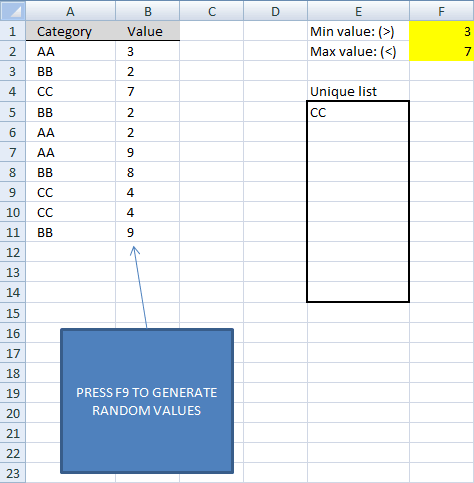Create unique distinct list from column where an adjacent column meets ...