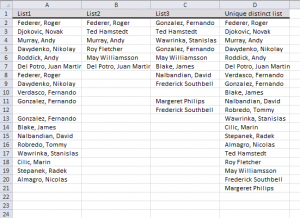 Extract a unique distinct list from multiple non adjacent cell ranges