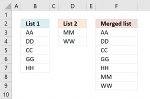 Merge cell ranges into one list