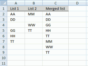 Merge cell ranges into one list