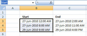 Excel calendar