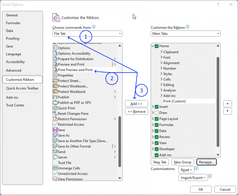 Create a Print button – macro