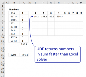 Identify numbers in sum using Excel solver