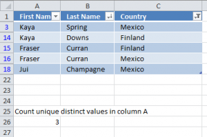 Extract unique distinct values from an Excel Table filtered list