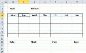 Excel calendar