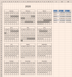 Plot date ranges in a calendar