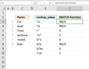 How to use the MATCH function