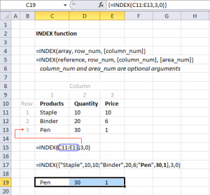 How to use the INDEX function