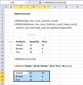 How to use the INDEX function