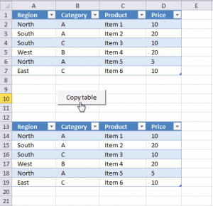 Working with Excel tables programmatically