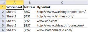 List all hyperlinks in worksheet programmatically