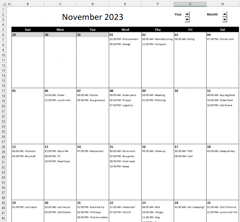 Calendar – monthly view