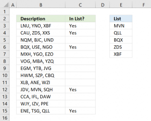 If cell contains text from list