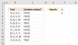 If cell contains text from list