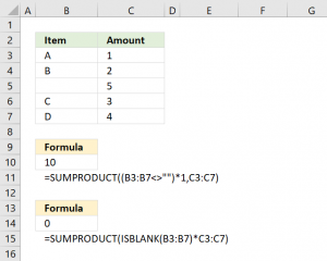 SUMPRODUCT if not blank