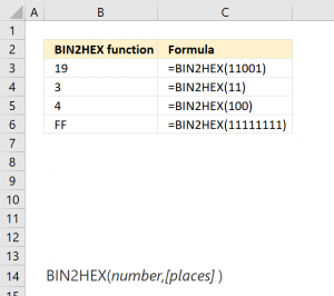 How to use the BIN2HEX function