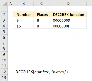 How to use the DEC2HEX function