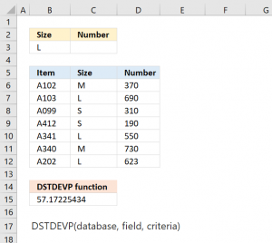 How to use the DSTDEVP function