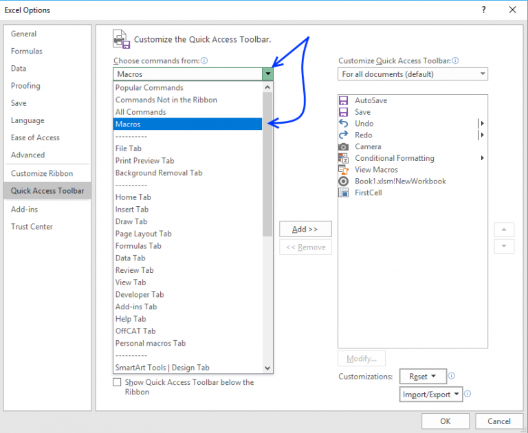 Customize the ribbon and how to add your macros