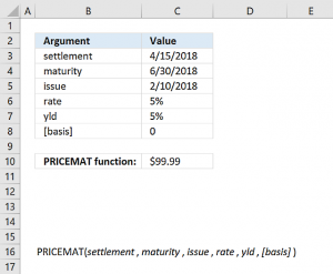 How to use the PRICEMAT function