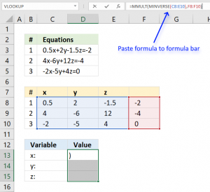 How to solve simultaneous linear equations in Excel