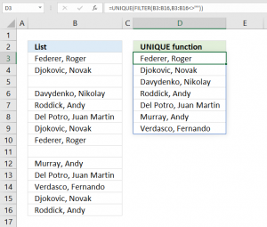 How to use the UNIQUE function