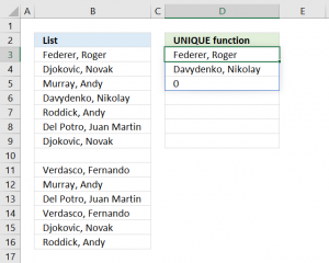 How to use the UNIQUE function