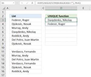How to use the UNIQUE function
