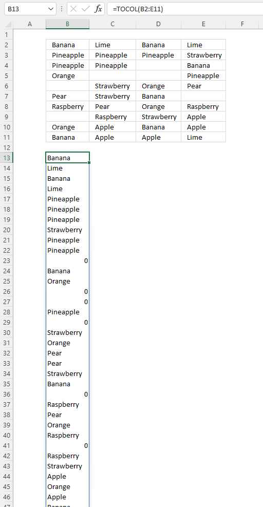 Extract A Unique Distinct List Across Multiple Columns And Rows Sorted 